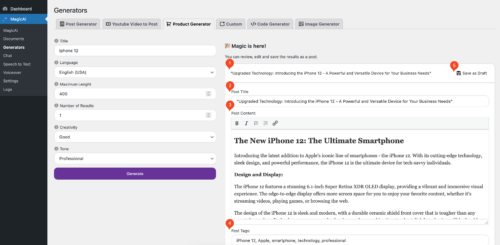 Generators - MagicAI for WordPress - Documentation